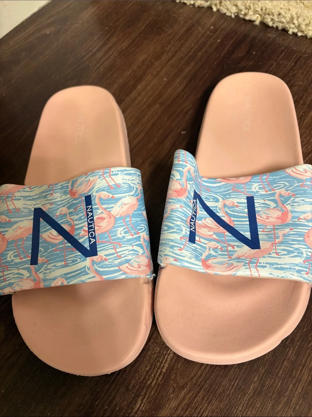 Nautica | Shoes | Nautica Pink Slides With Blue Flamingoprint Strap ...
